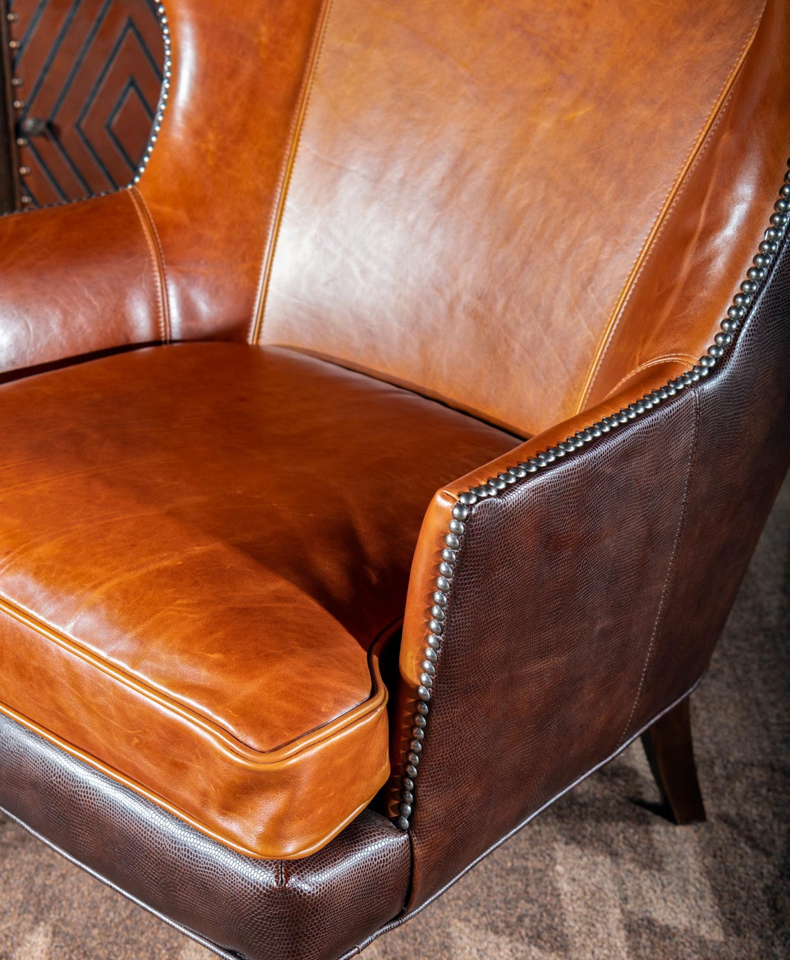 Top Grain Leather Wingback Chair | Cognac Waxed, American Made - Etsy