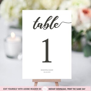 Table Number Card Sign, Wedding Table Numbers Template, Instant ...