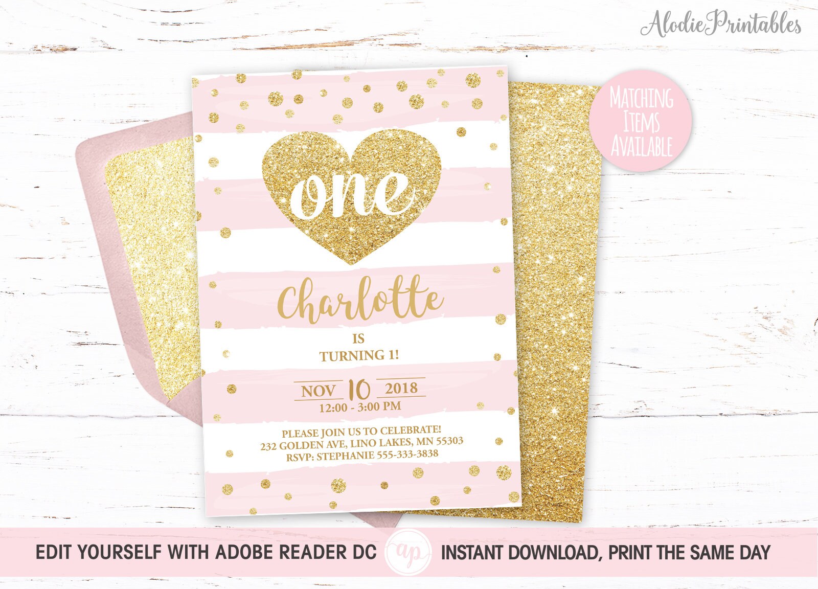 1st BIRTHDAY INVITATION Girl First Birthday Party Invite - Etsy