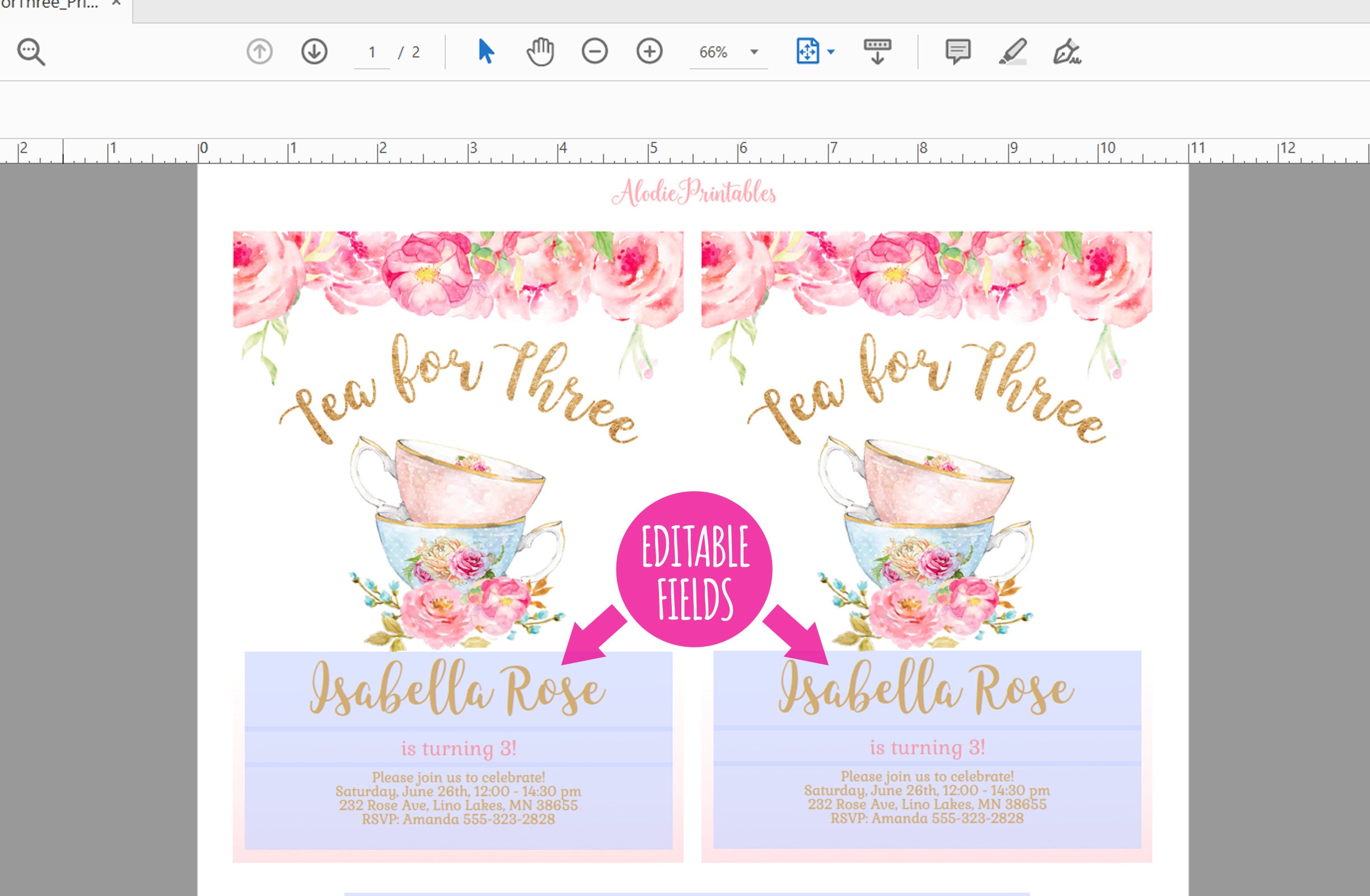 Tea for Three Invitation 3rd Birthday Invite Template Tea | Etsy