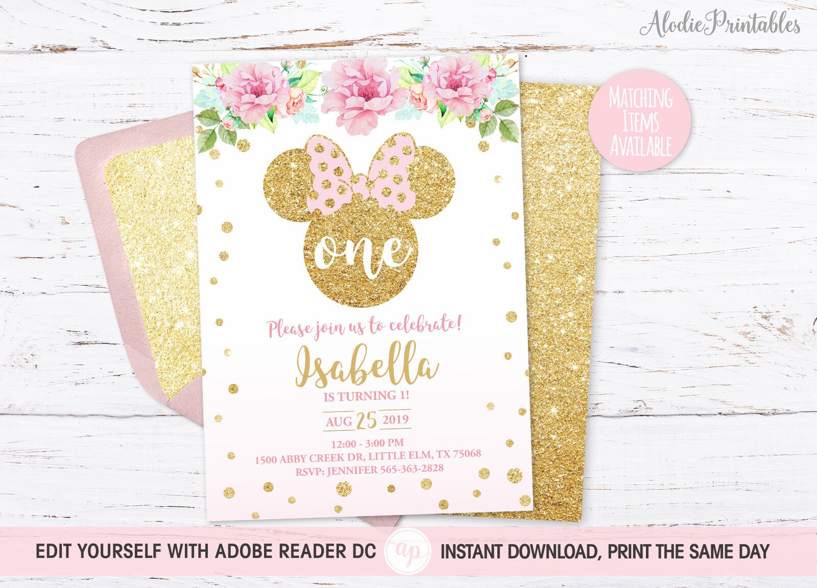 Minnie Mouse 1st Birthday Invitations