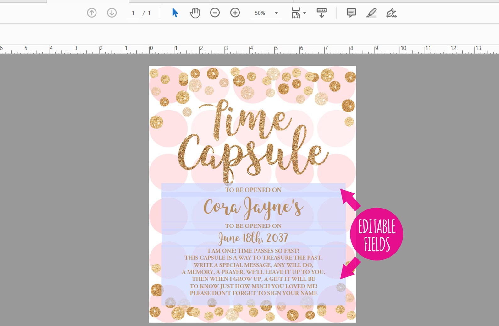 Time Capsule Kit Template Sign and Note Card Editable - Etsy