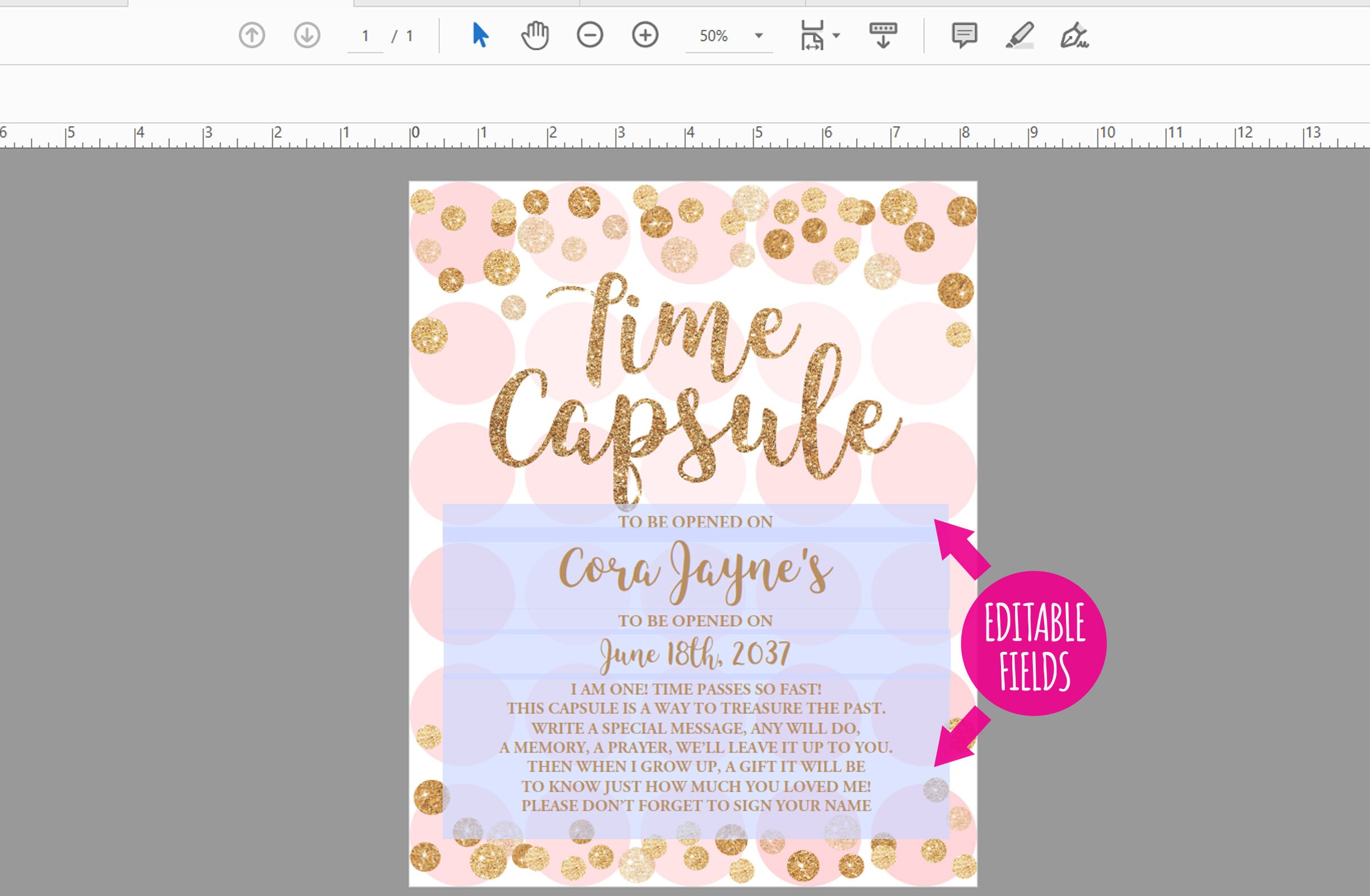 Time Capsule Kit Template Sign and Note Card Editable - Etsy