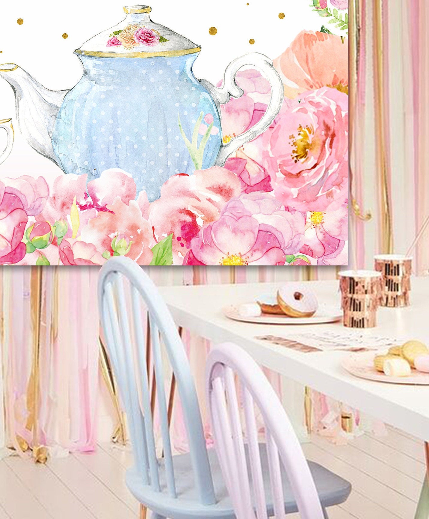 TEA BACKDROP Tea Editable PDF Wall Backdrop Tea Birthday | Etsy