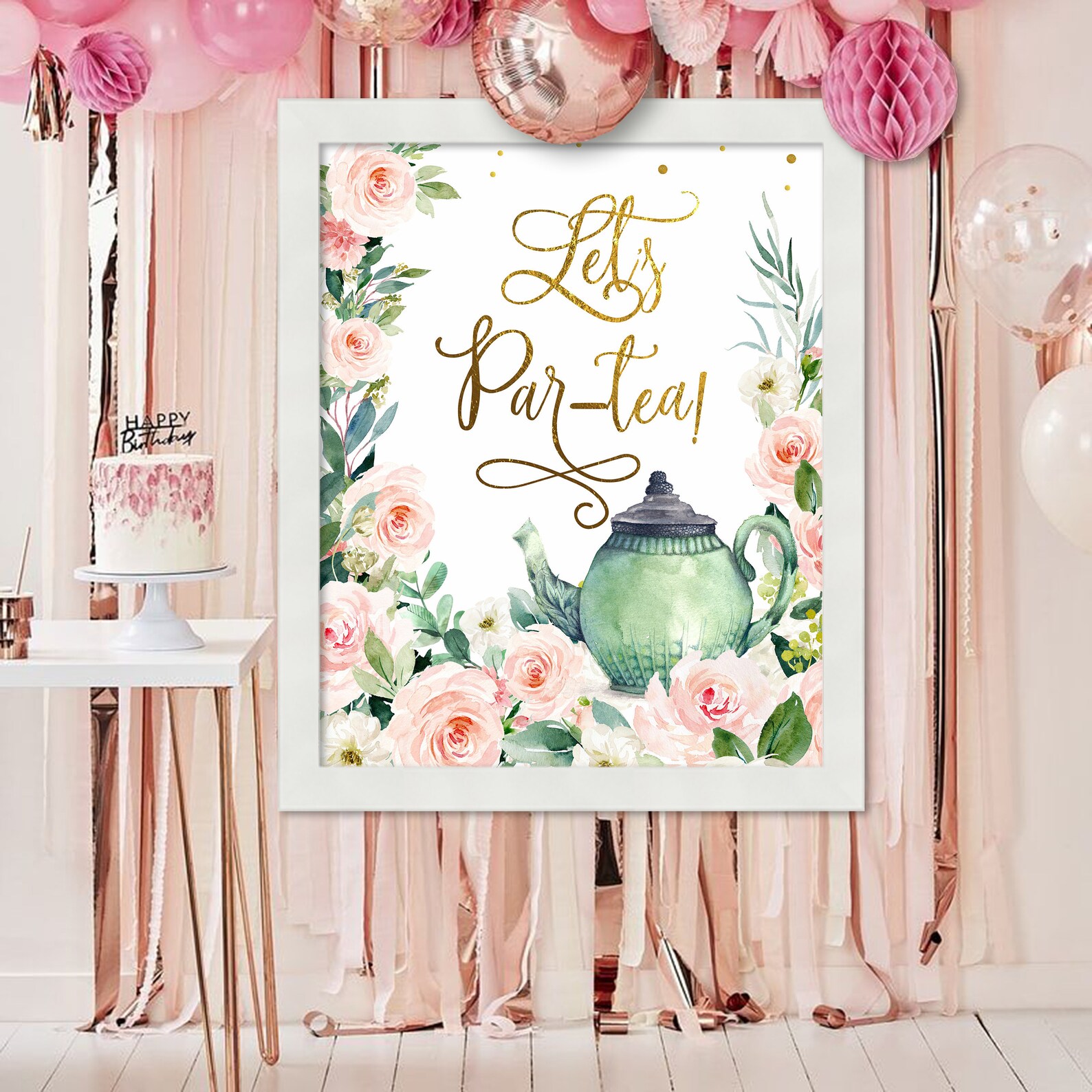 TEA PARTY Sign Printable Let's Par-tea Welcome Tea for - Etsy