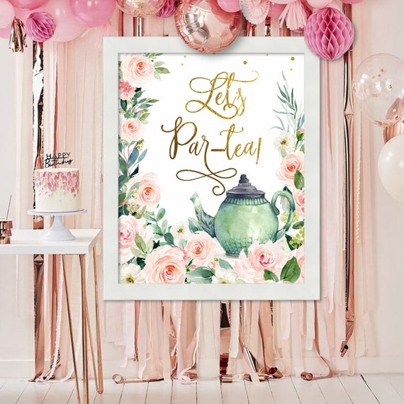 TEA PARTY Sign Printable Let's Par-tea Welcome Tea for - Etsy