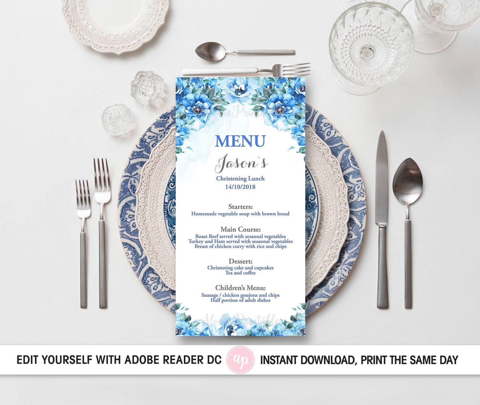 Baptism Menu Christening Printable Birthday Party Menu - Etsy