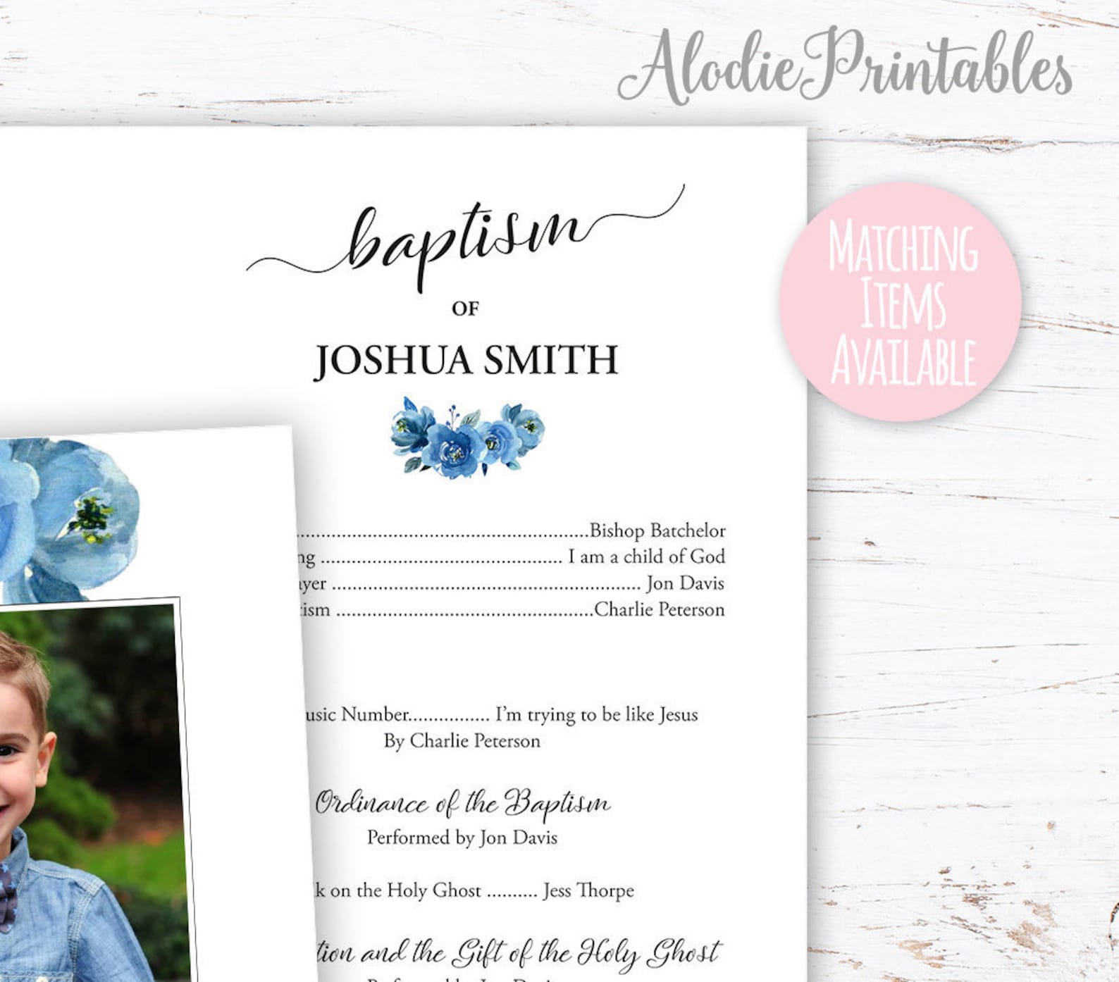 LDS Baptism Program Printable Photo Template lds boy | Etsy