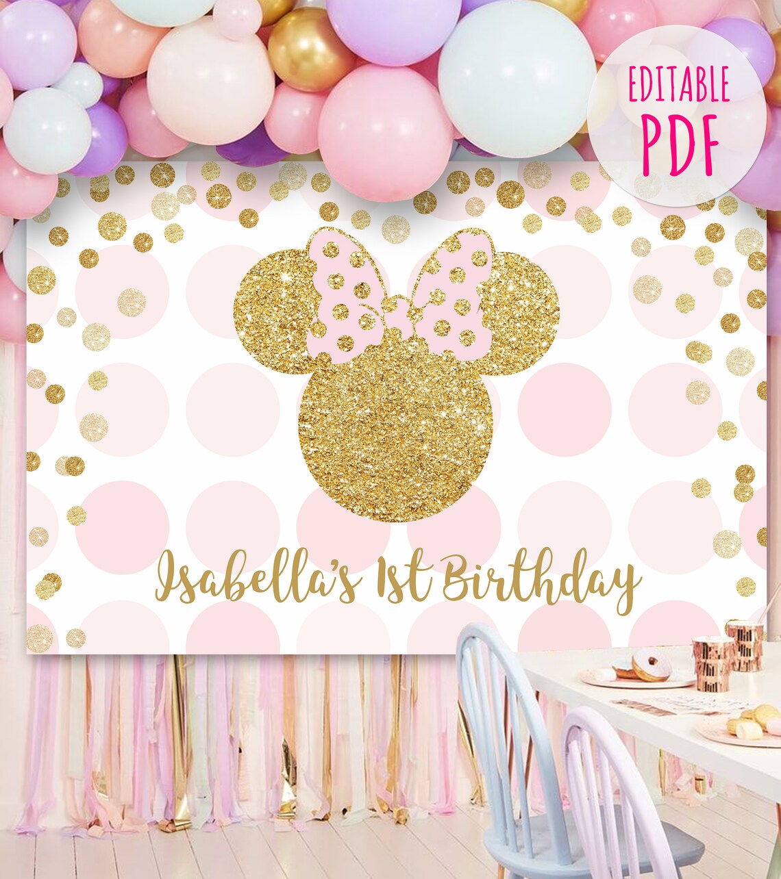 MINNIE MOUSE Backdrop Minnie Mouse Editable PDF Wall Decal | Etsy