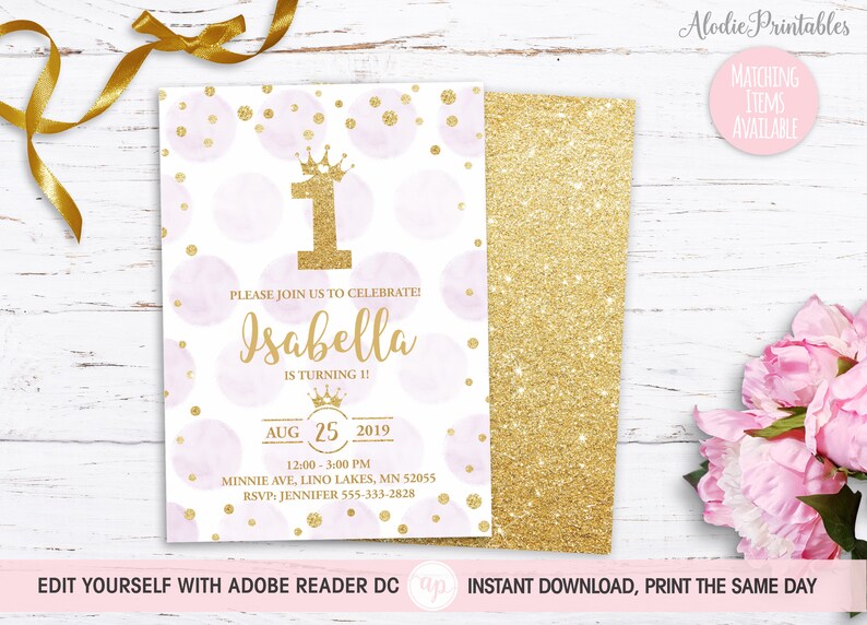 1st BIRTHDAY INVITATION Girl First Birthday Party Invite - Etsy