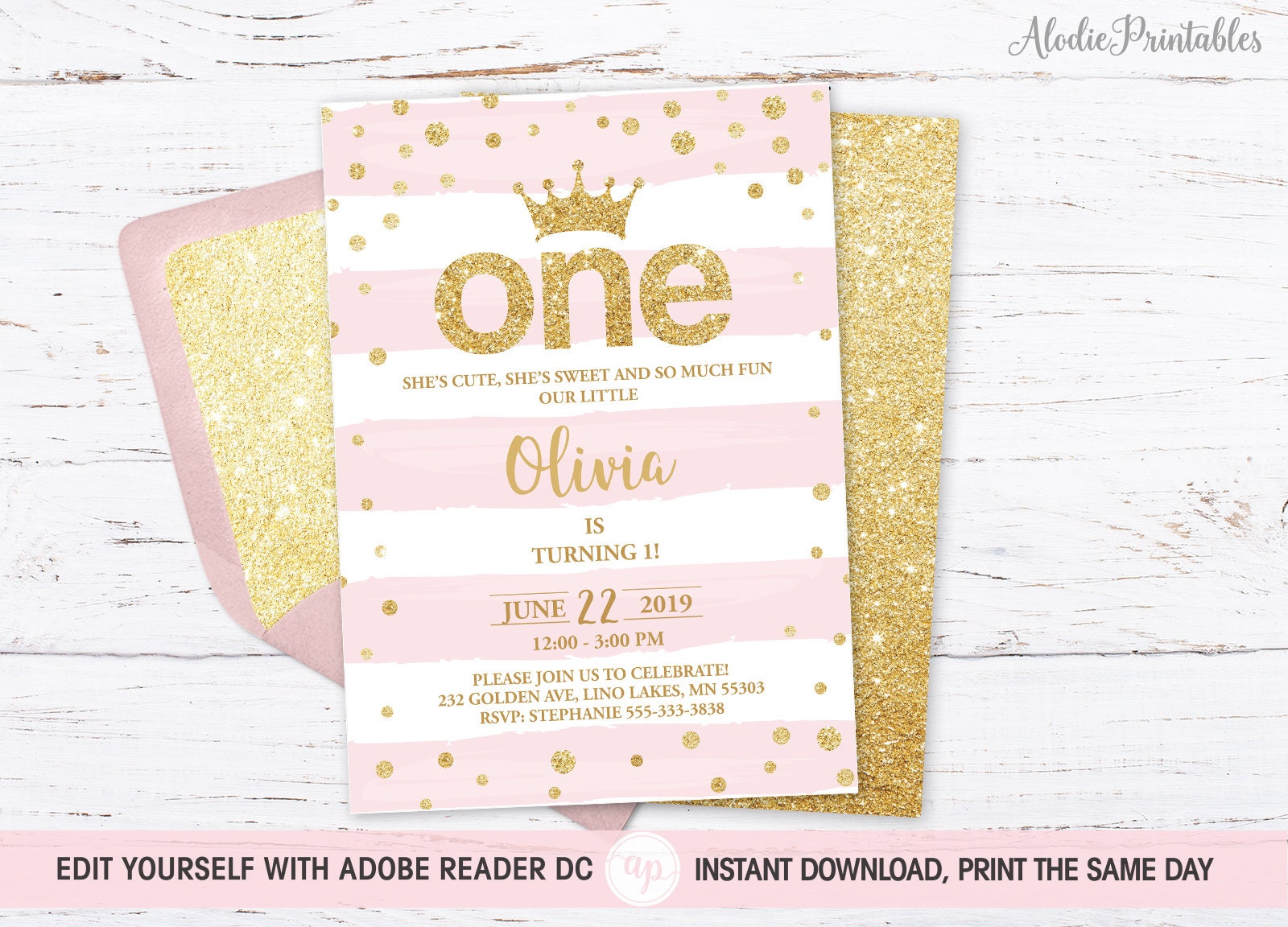 1st BIRTHDAY INVITATION Girl First Birthday Party Invite | Etsy