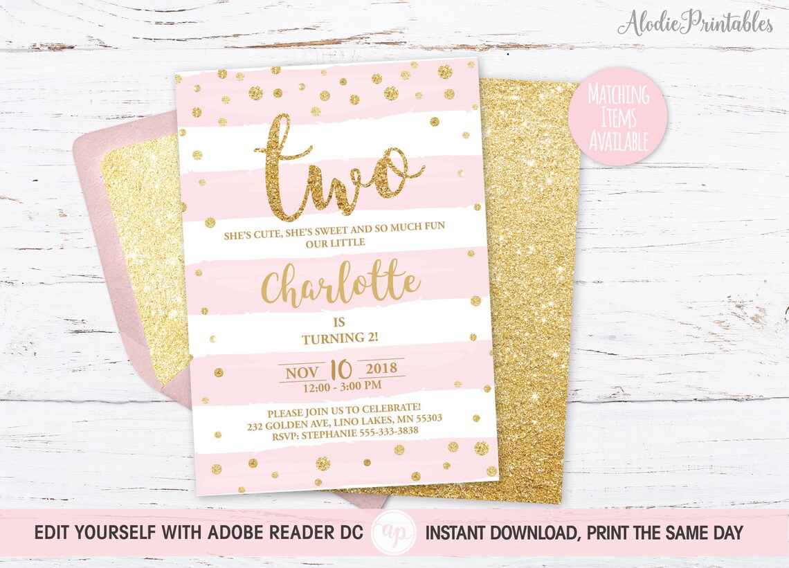 2nd BIRTHDAY INVITATION Girl Second Birthday Party Invite - Etsy
