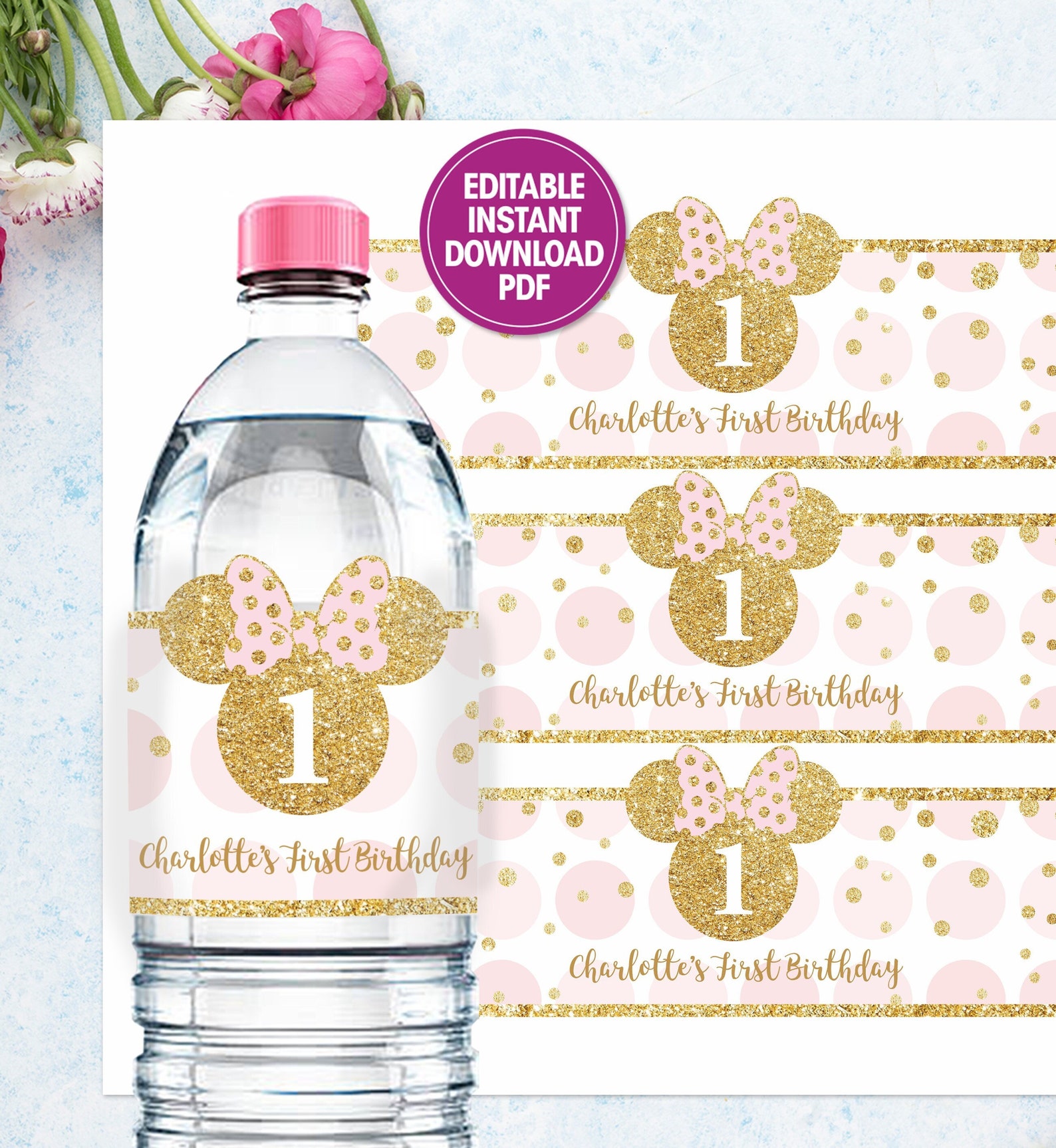 Minnie Mouse Water Bottle Labels Template - Ablebionics