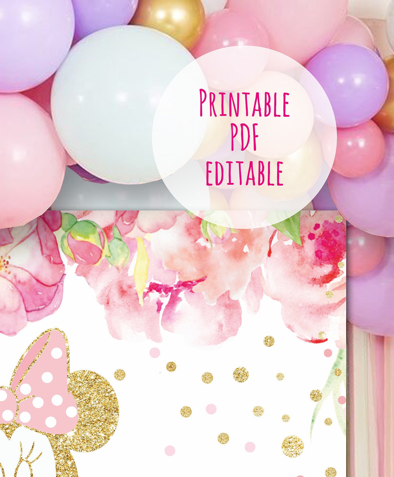 MINNIE MOUSE Wall Backdrop Minnie Mouse Editable PDF | Etsy