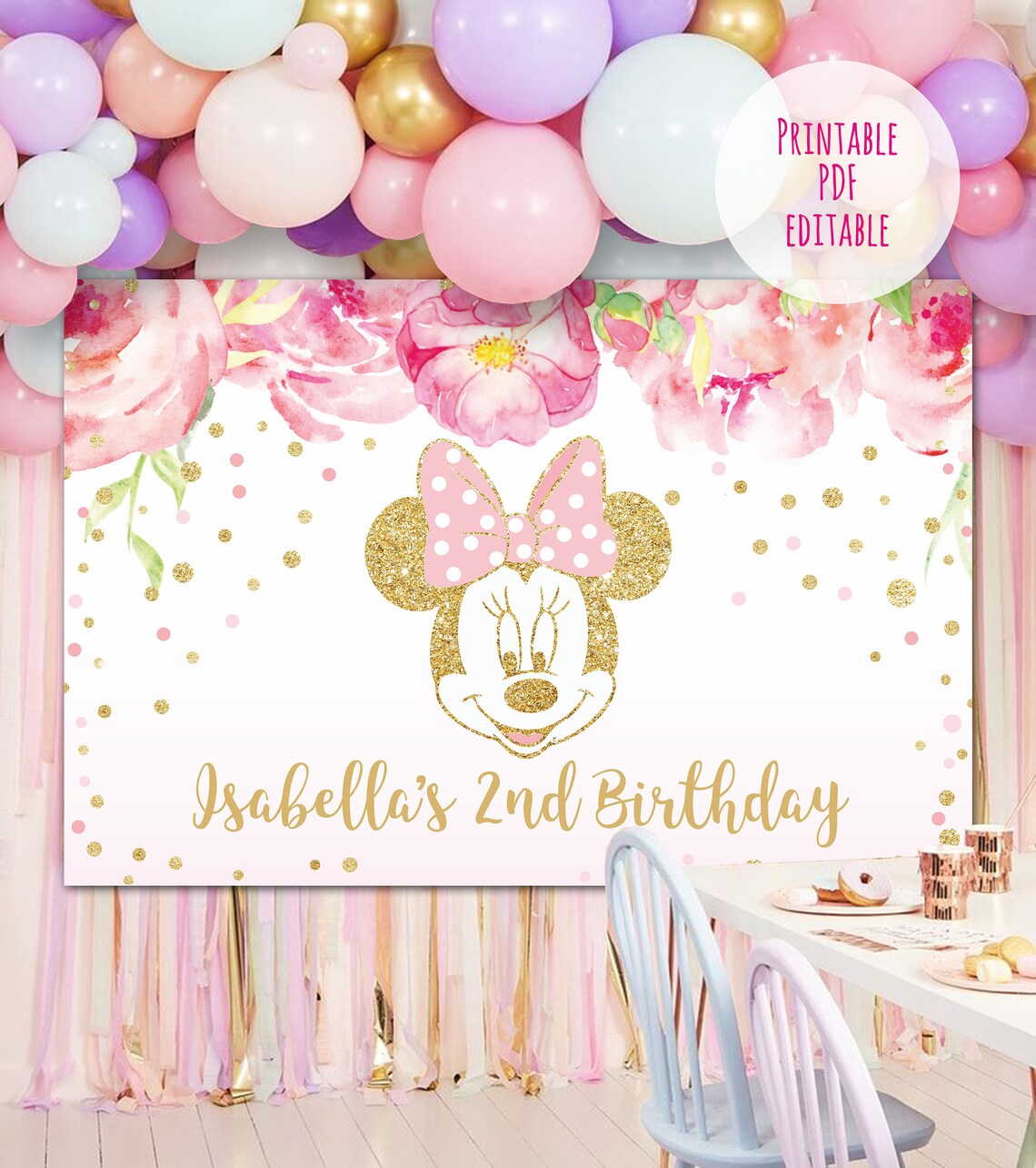 MINNIE MOUSE Wall Backdrop Minnie Mouse Editable PDF - Etsy