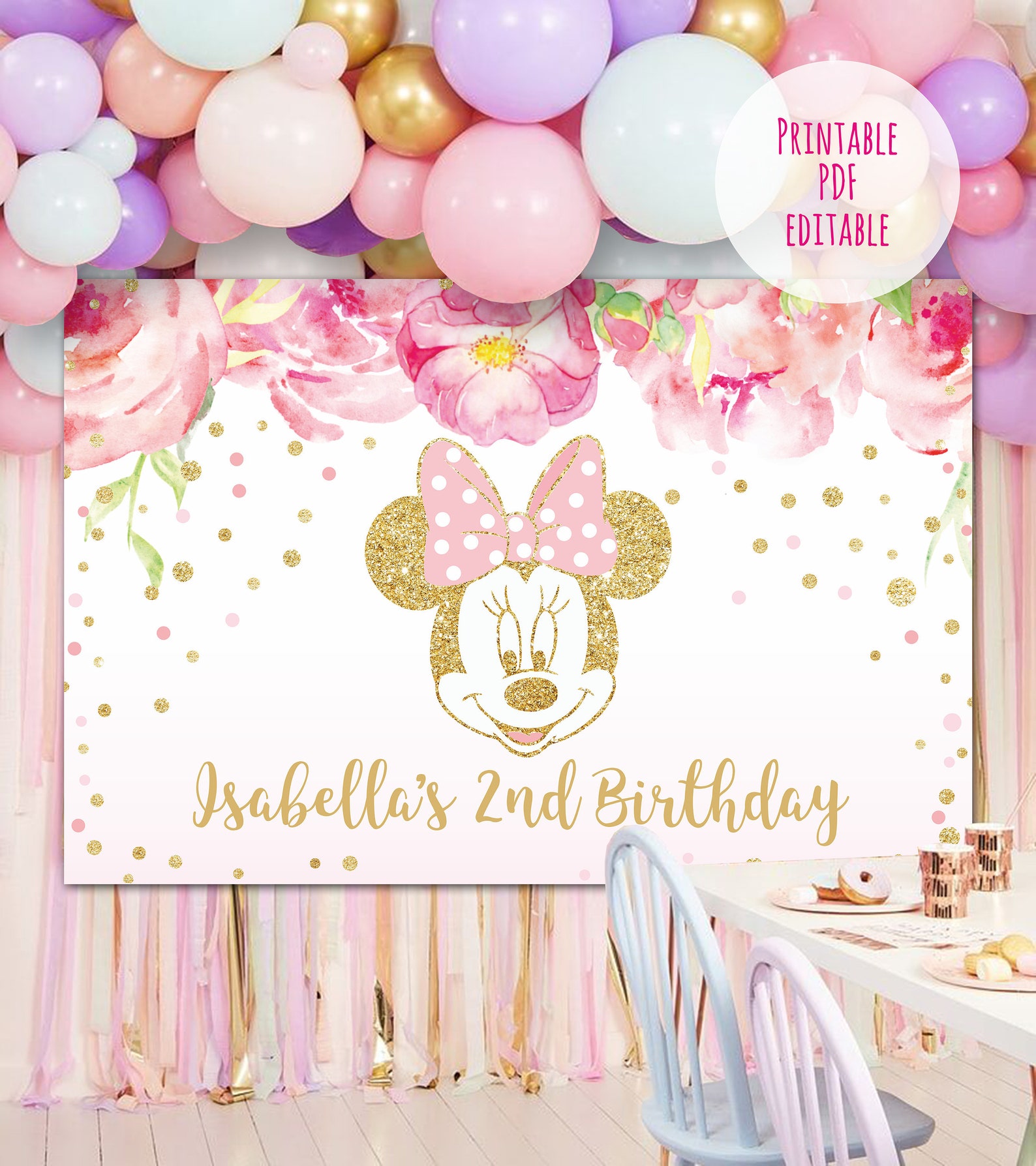 MINNIE MOUSE Wall Backdrop Minnie Mouse Editable PDF | Etsy