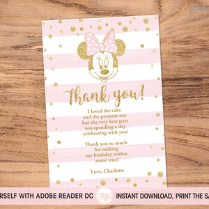 Thank You Card Minnie Mouse Thank You Note Template Oh - Etsy