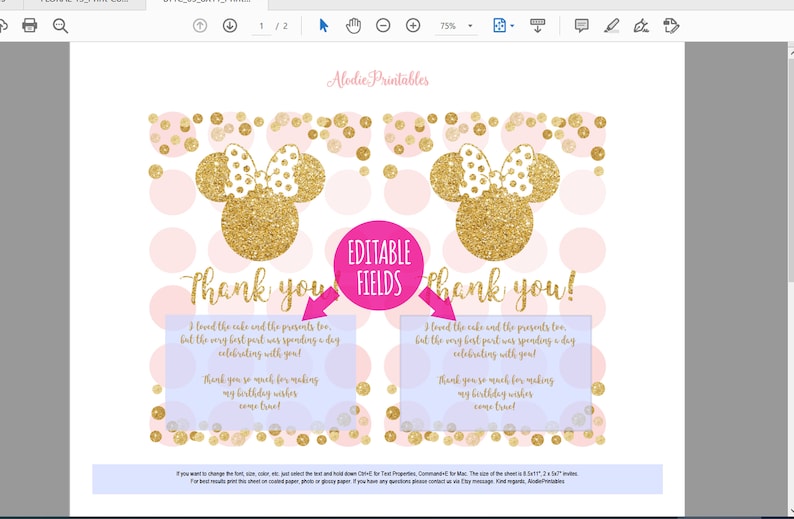 Minnie Mouse Thank You Card Minnie Mouse Thank You Note 1st - Etsy