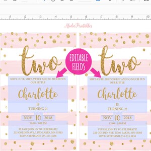 2nd BIRTHDAY INVITATION Girl Second Birthday Party Invite - Etsy