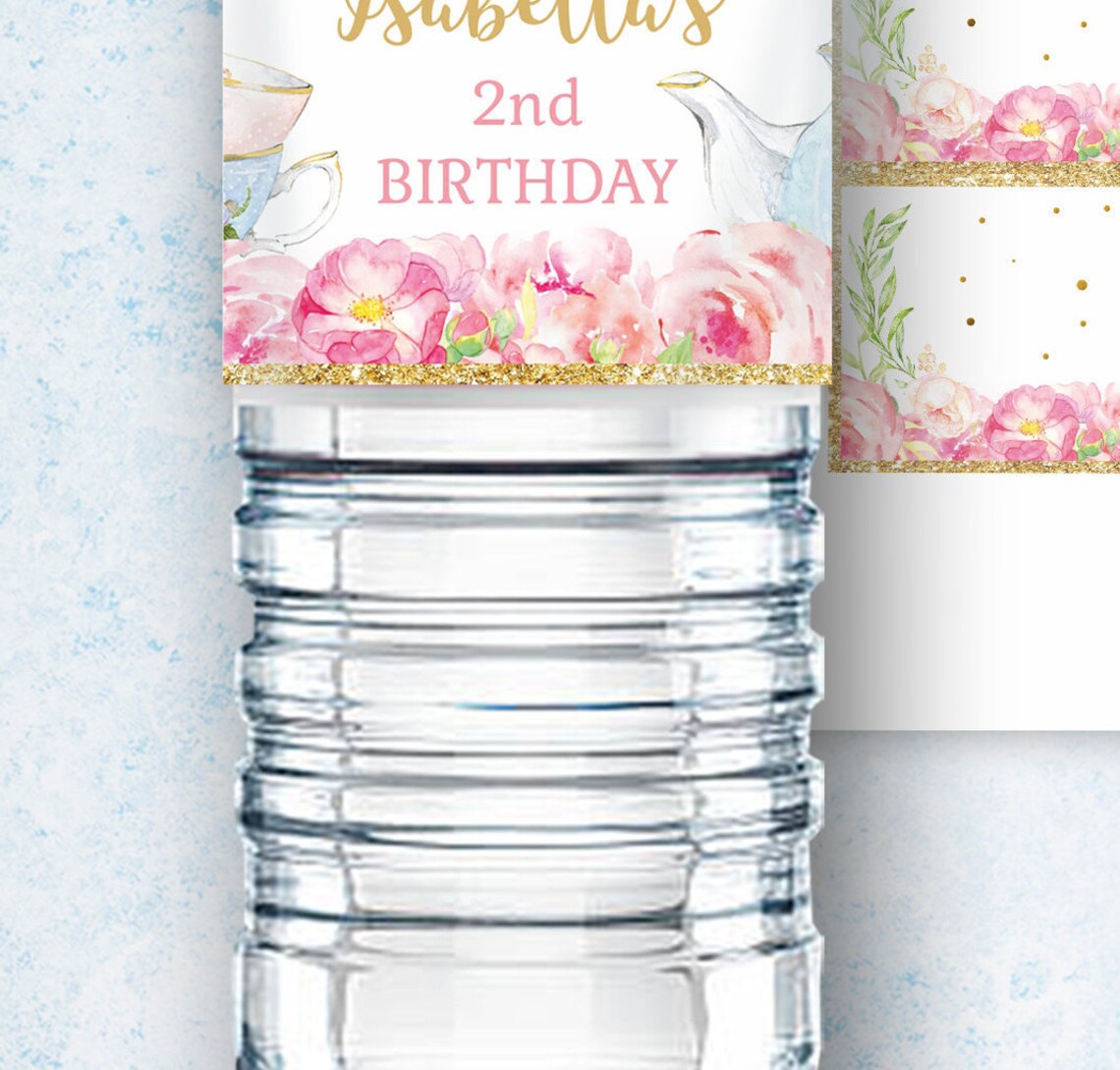 TEA PARTY WATER Bottle Label Template Water Bottle Wrapper - Etsy