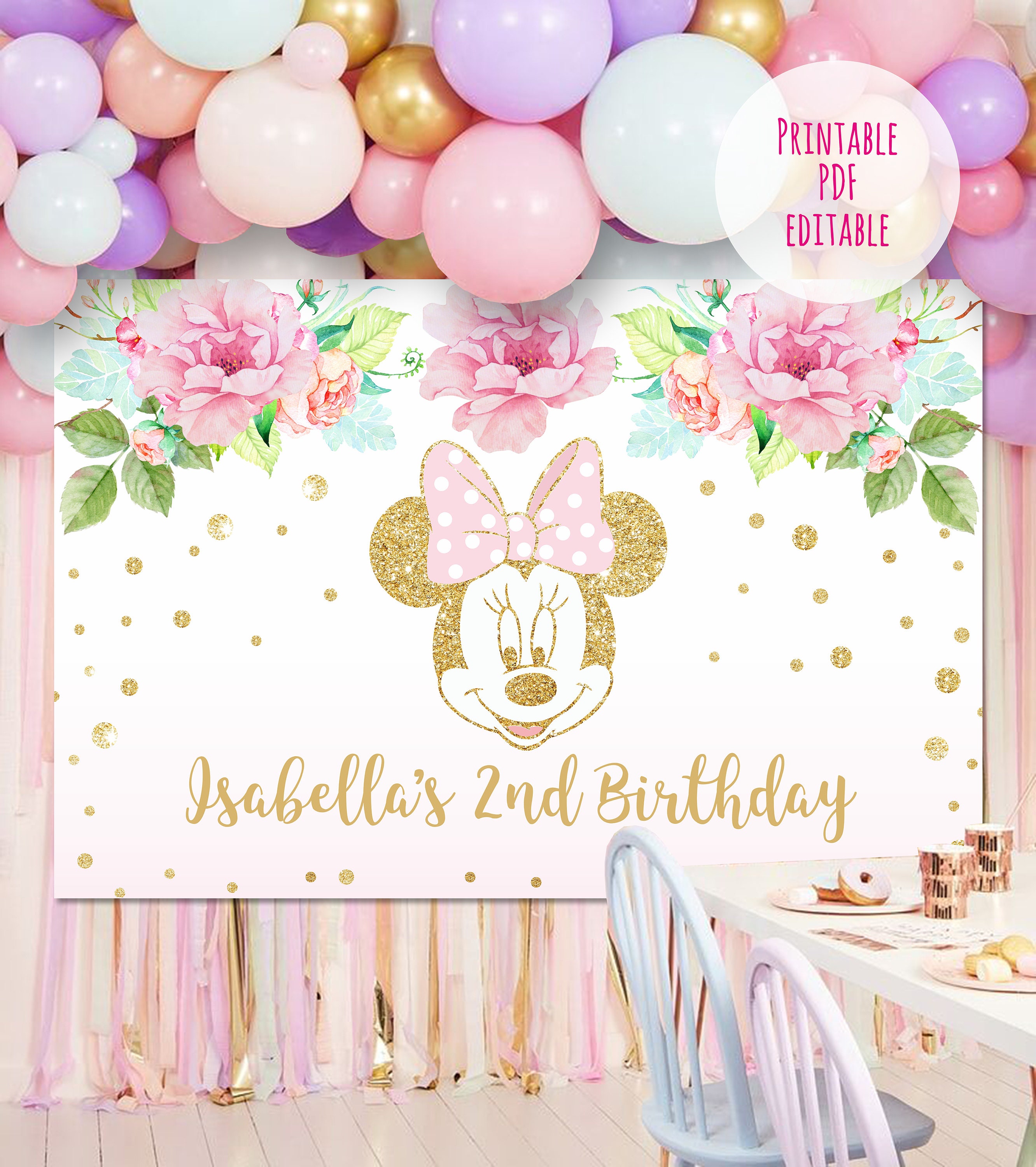 MINNIE MOUSE Backdrop Minnie Mouse Editable PDF Wall Decal - Etsy