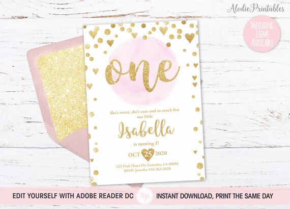 1st BIRTHDAY INVITE Girl First Birthday Invitation Party | Etsy