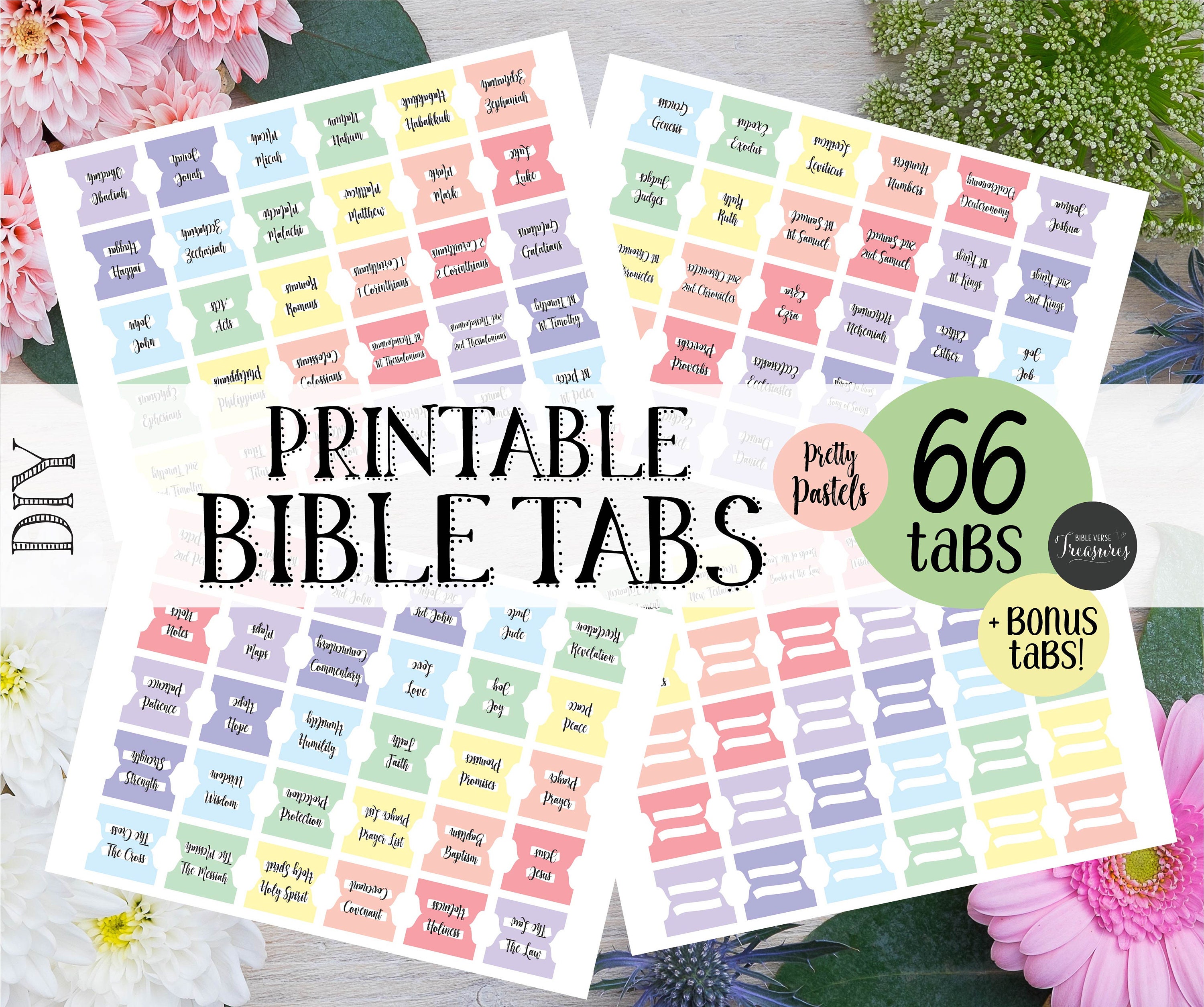 Floral Pastel Colors Black and White Stripes and Geometric Label Tabs ...