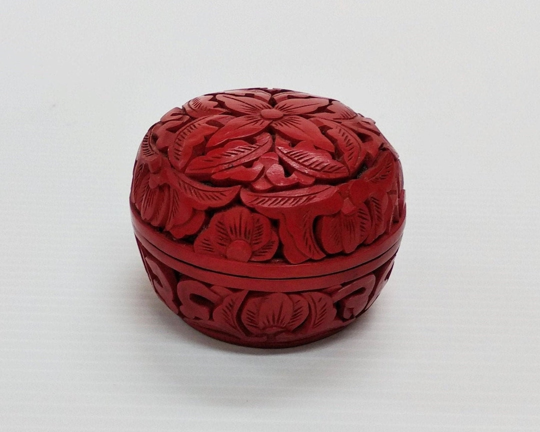 Vintage Beijing Carved Lacquer Small Ring Box,hand Carved Flower Round ...