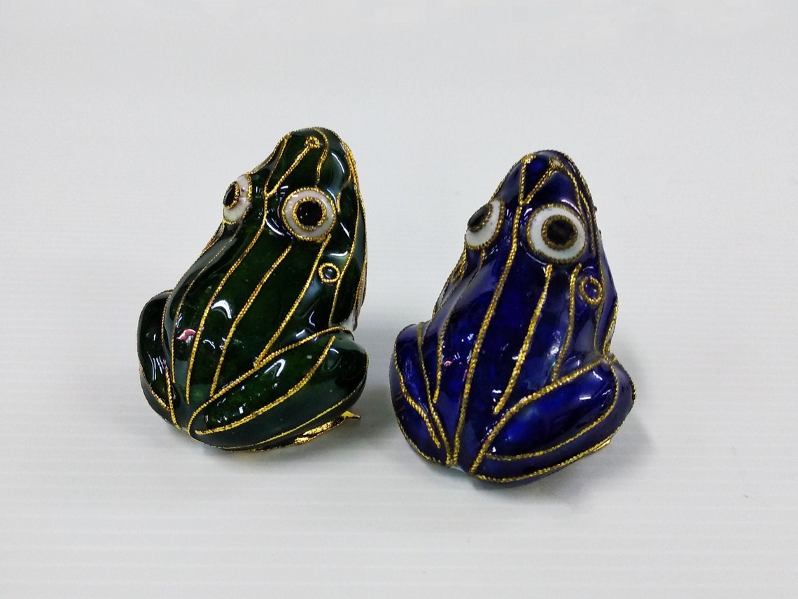 Vintage Chinese Cloisonne Small Frog Toad Figurine,gold Plated Copper ...