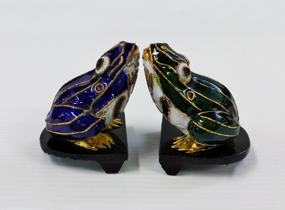 Vintage Chinese Cloisonne Small Frog Toad Figurine,gold Plated Copper ...