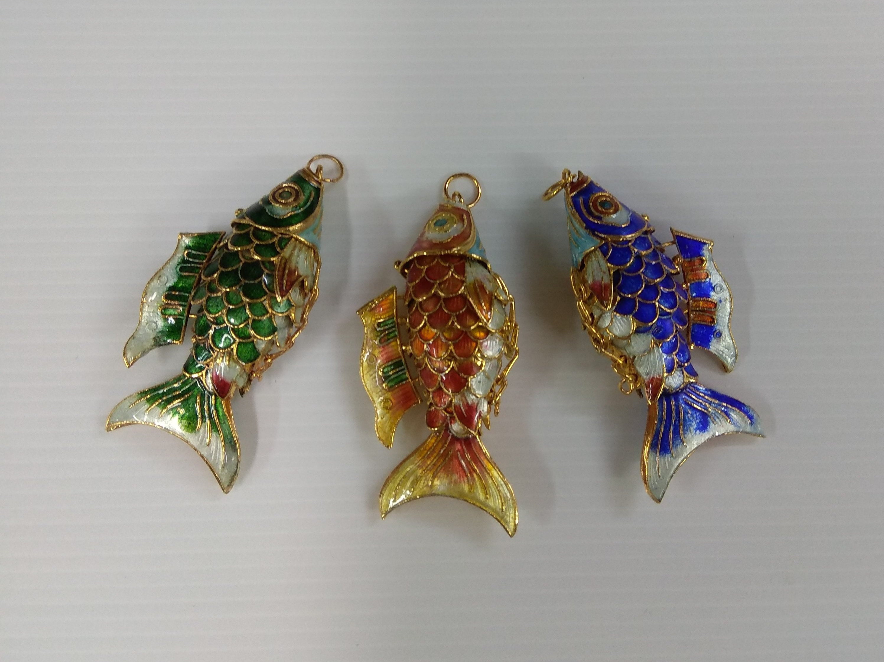 Vintage Chinese Cloisonne Handmade Articulated Fish Pendant Keychain ...