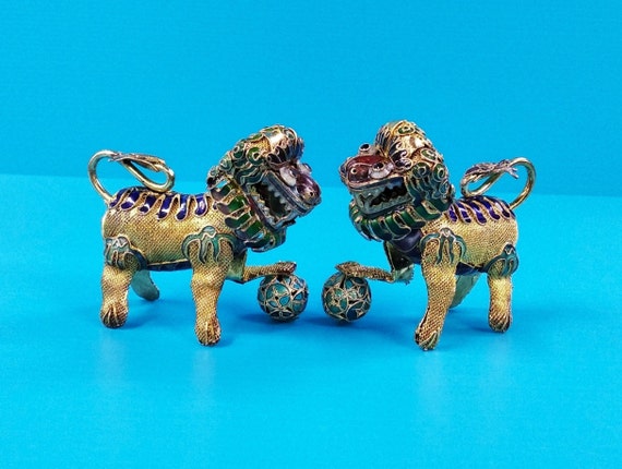 Vintage Chinese Cloisonne Filigree Lion Figurine Handmade | Etsy
