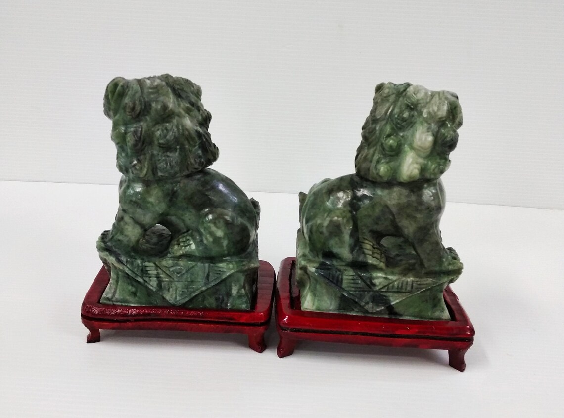 Vintage Hand Carved Dark Green Jade Lion Figurine, Henan Jade Carving ...