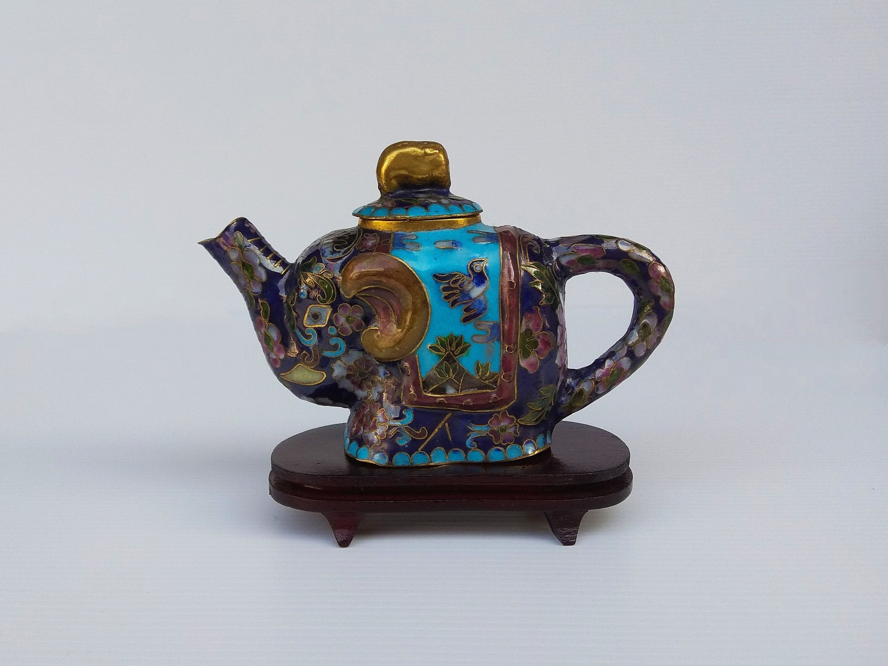 Vintage Chinese Cloisonne Elephant Statue Teapot, Hand-painted Flower ...