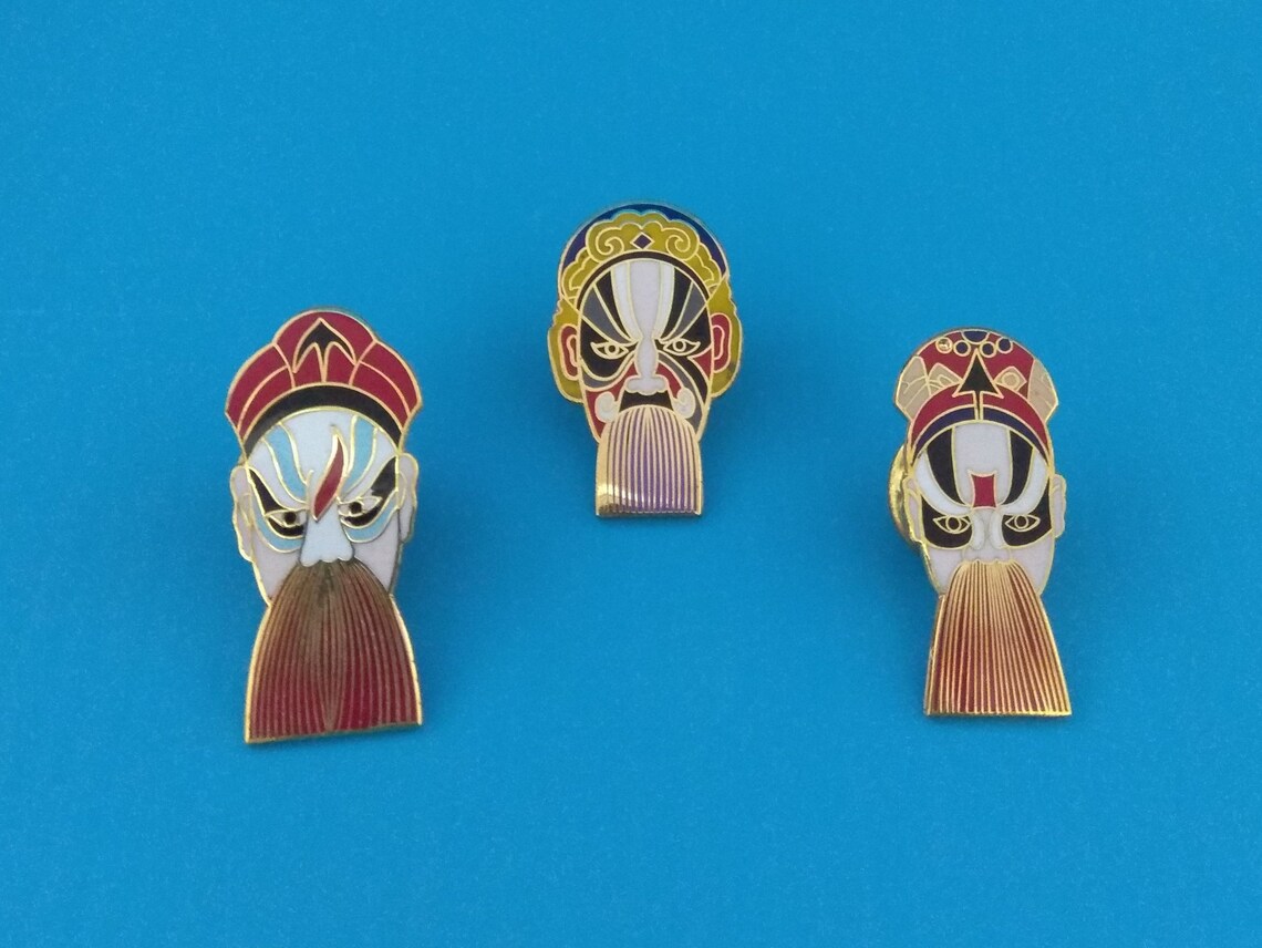 Set of 5 Vintage Beijing Opera Mask Collar Pin,hand-painted Chinese ...