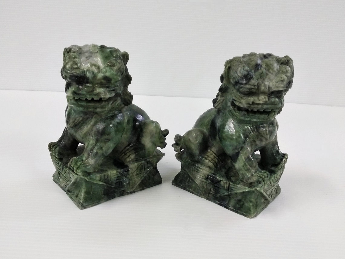 Vintage Hand Carved Dark Green Jade Lion Figurine, Henan Jade Carving ...