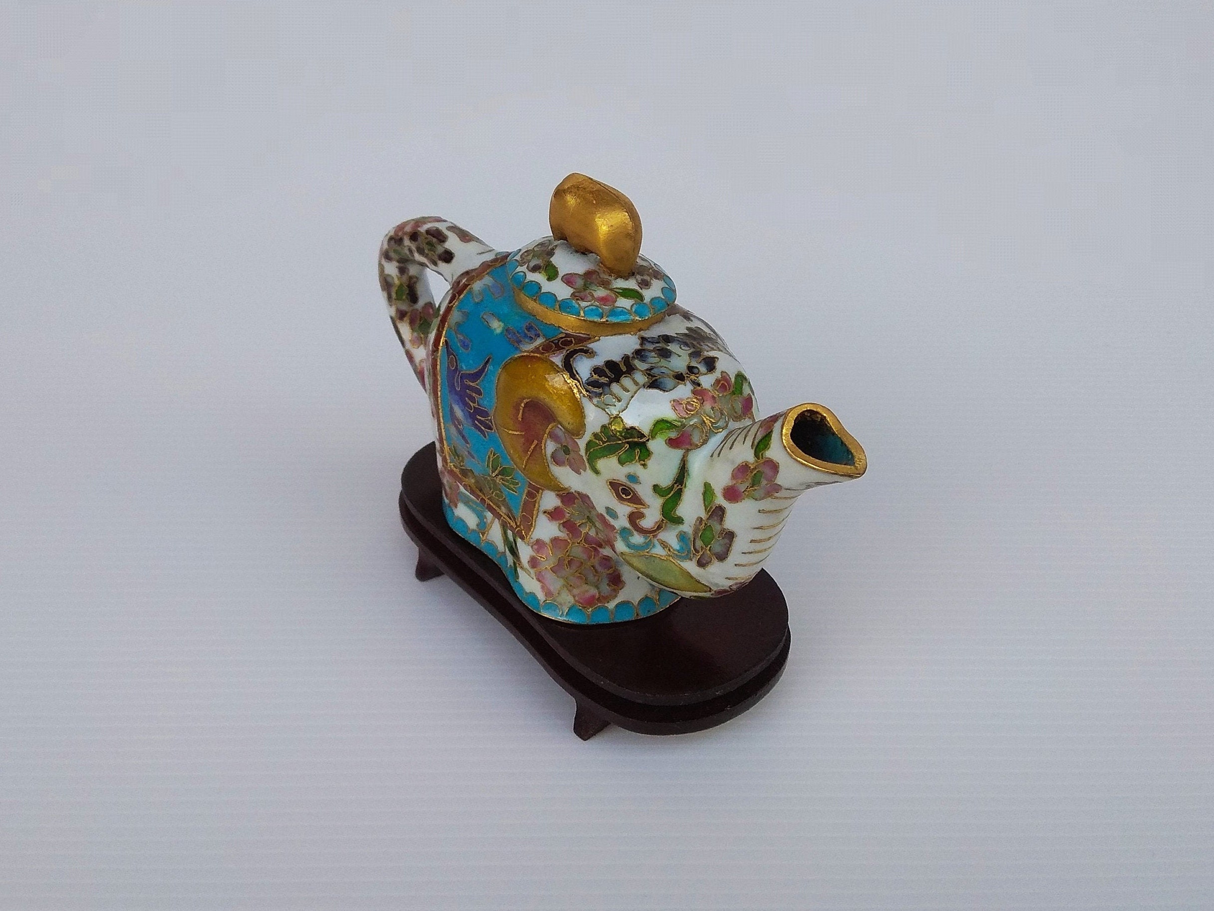 Vintage Chinese Cloisonne Elephant Statue Teapot, Hand-painted Flower ...