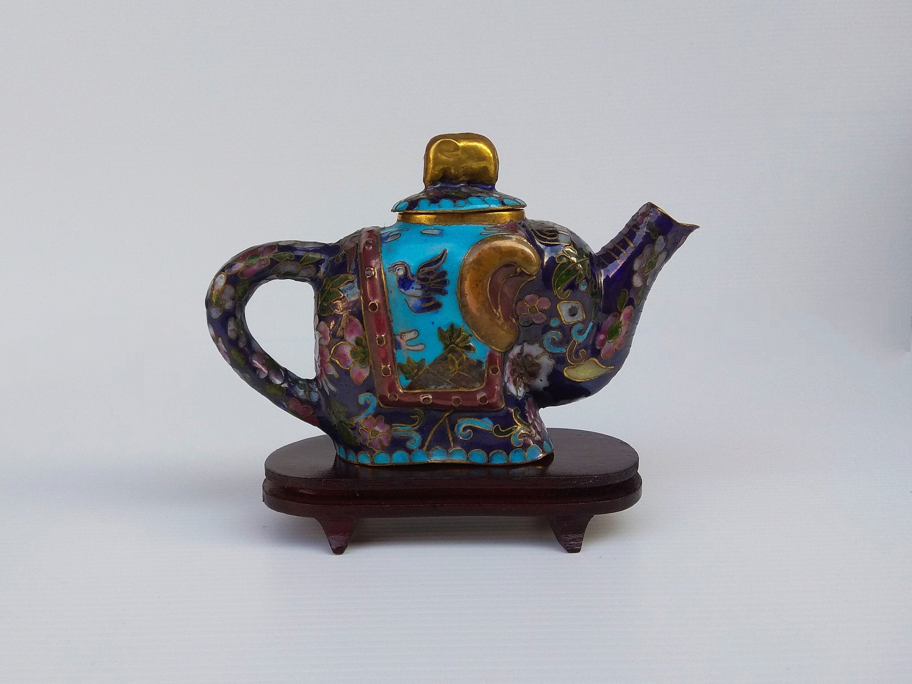 Vintage Chinese Cloisonne Elephant Statue Teapot, Hand-painted Flower ...