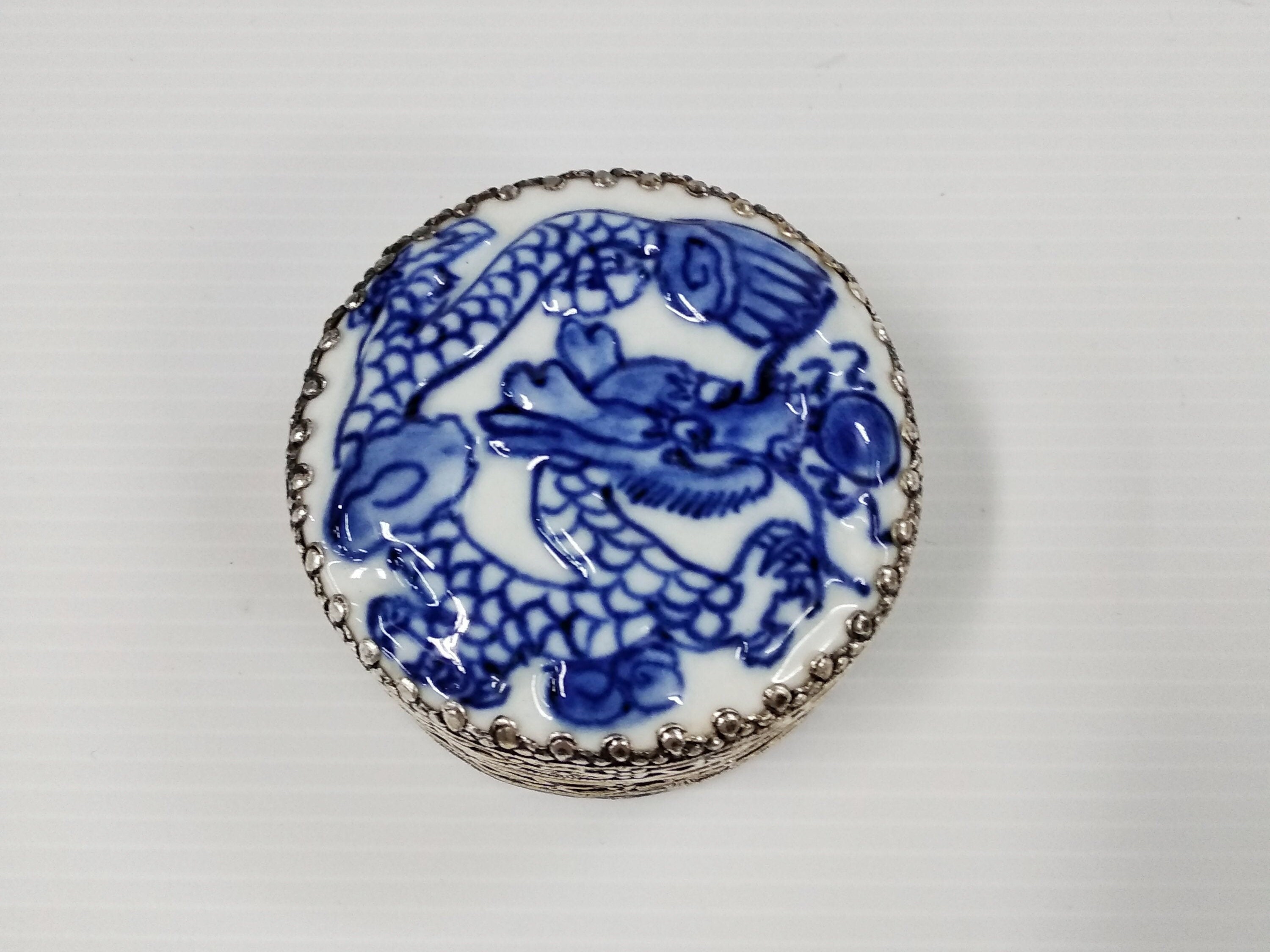 Vintage Chinese Silver-plated Round Small Jewelry Trinket Ring Box,hand ...