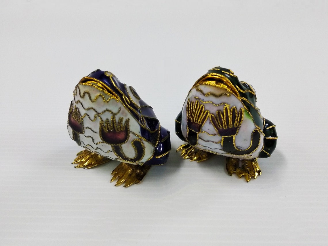 Vintage Chinese Cloisonne Small Frog Toad Figurine,gold Plated Copper ...