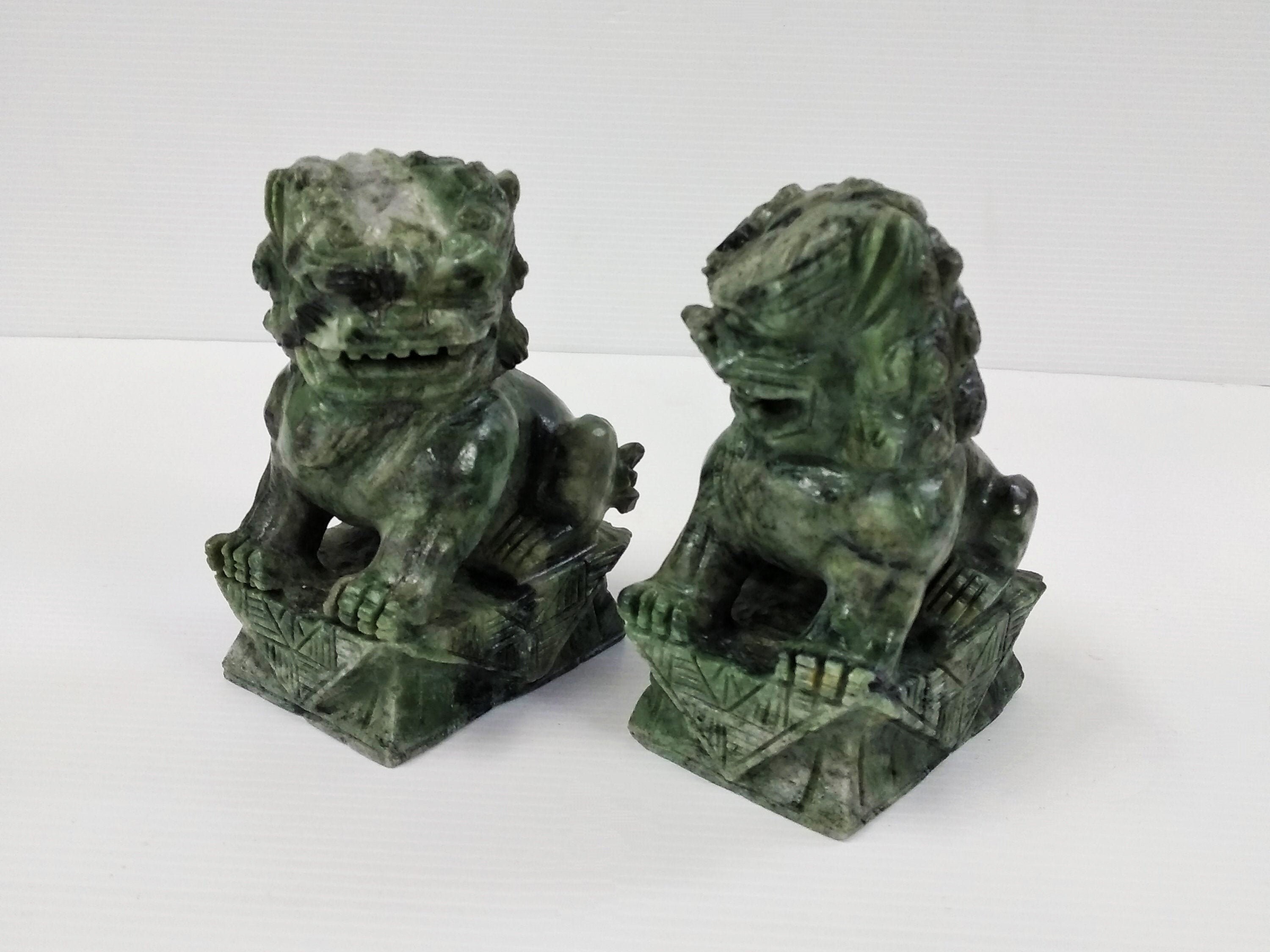 Vintage Hand Carved Dark Green Jade Lion Figurine Henan Jade - Etsy