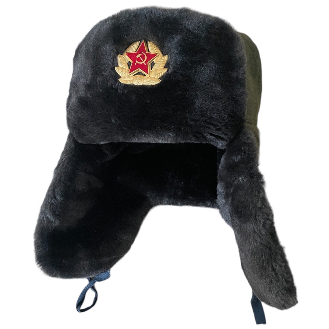 USSR Russian Military Style Grey Faux Fur Winter Ushanka Hat Soviet ...