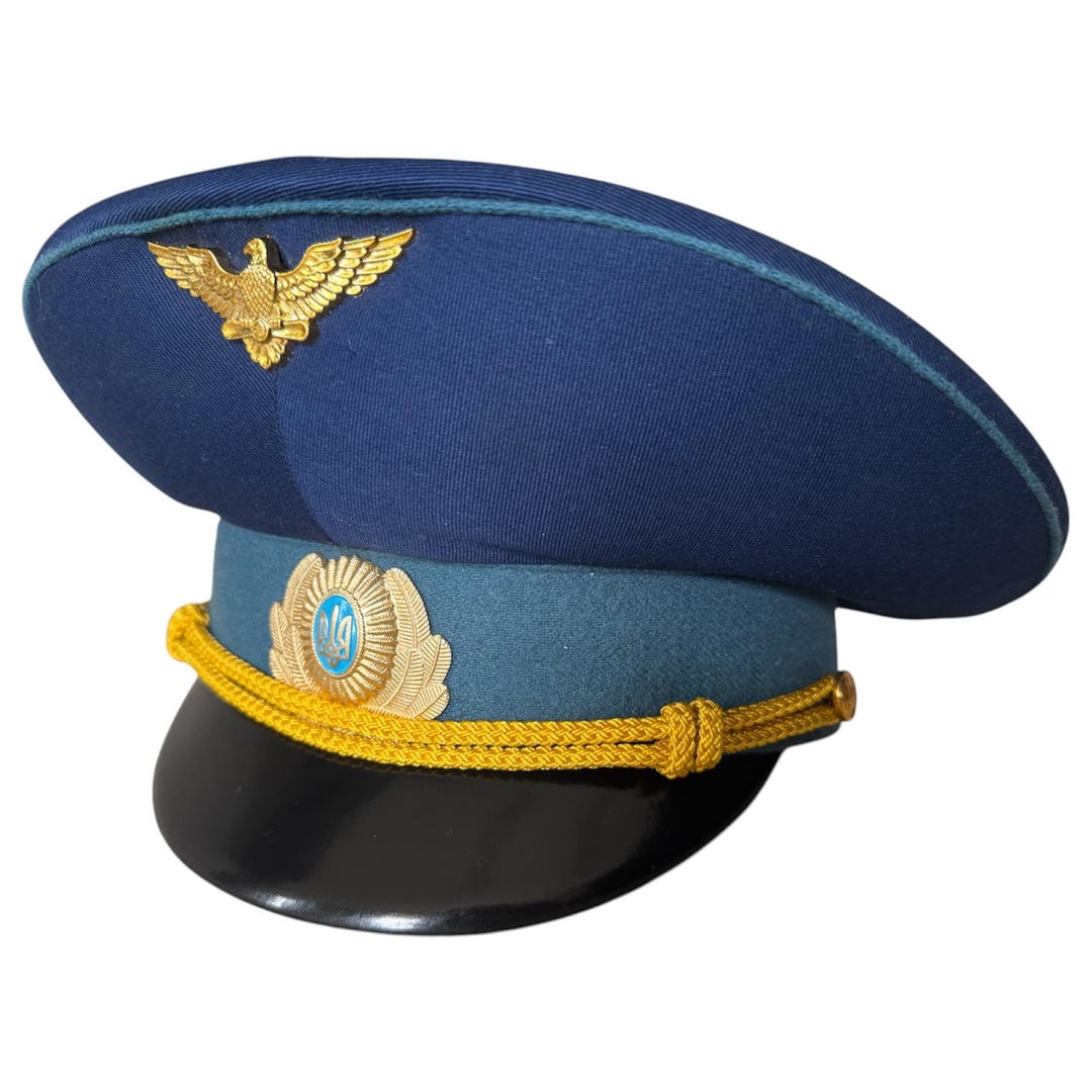 Vintage Ukrainian Air Force Officer Blue Peaked Cap Hat Ukraine ...