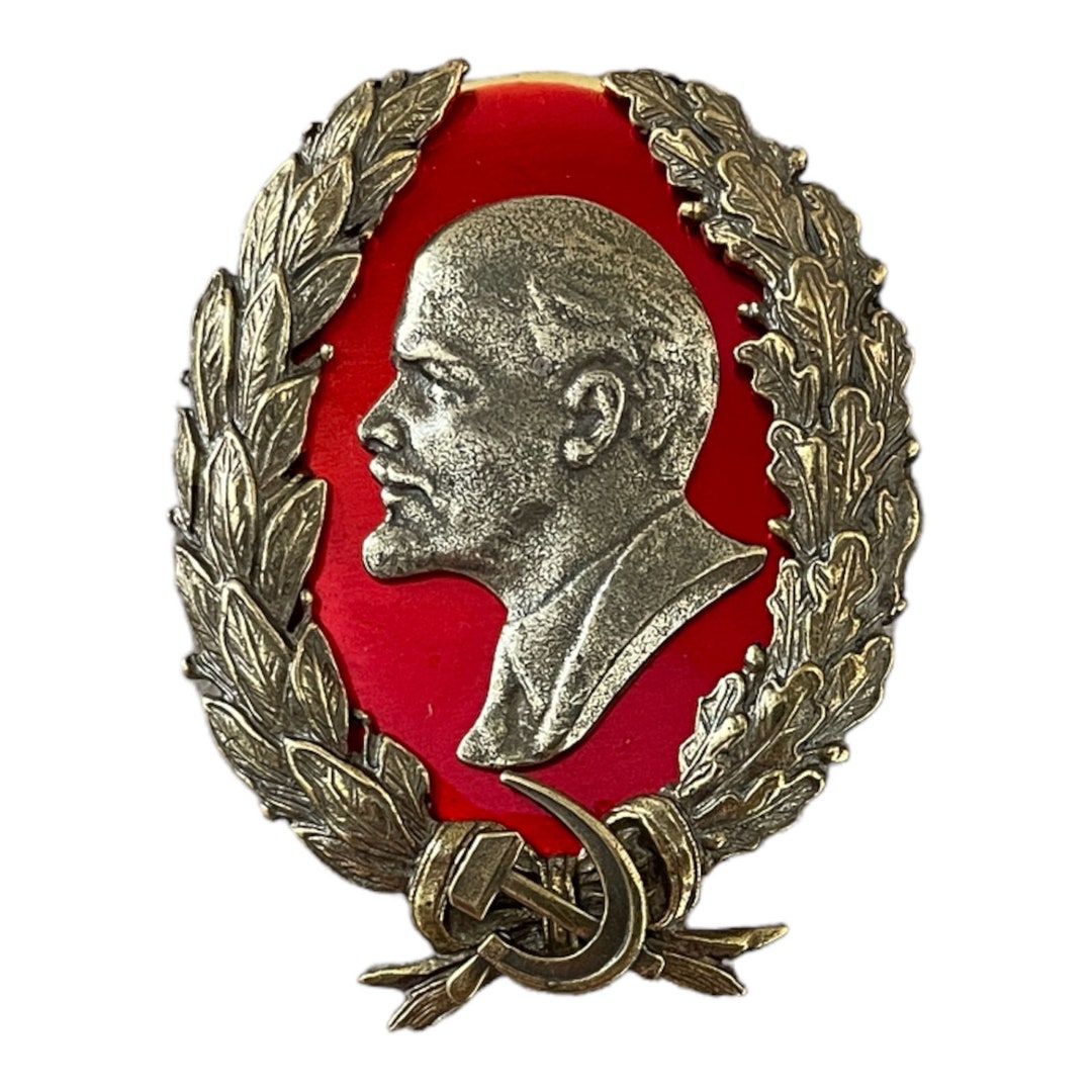 Vladimir Lenin USSR Russian Large Brass Red Enamel Award Soviet Badge ...