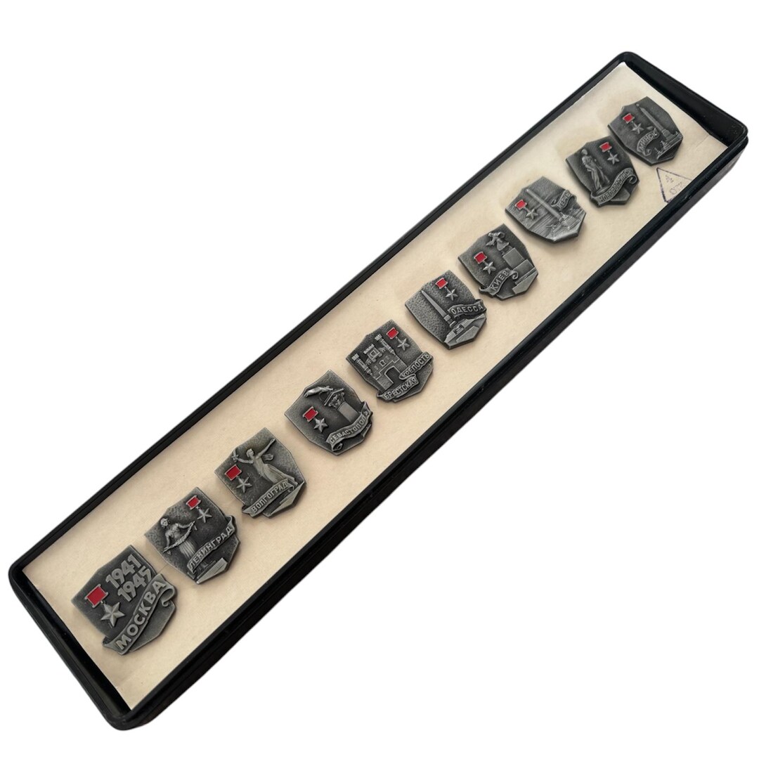 Soviet Hero Cities of WW2 Set of 10 Metal Badges Original Box USSR - Etsy