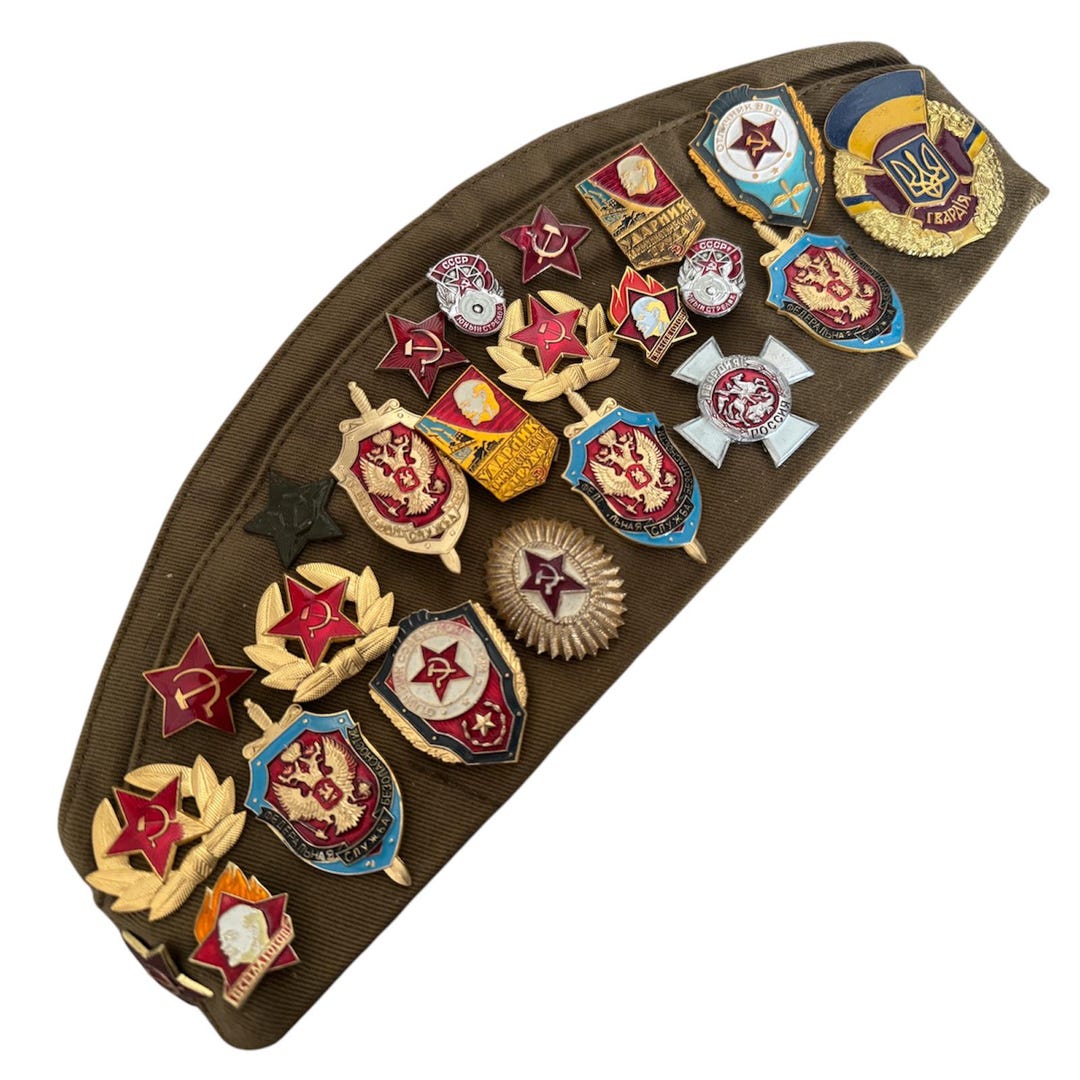 Military Style Original Pilotka Cap With Soviet Era Pin Collection ...