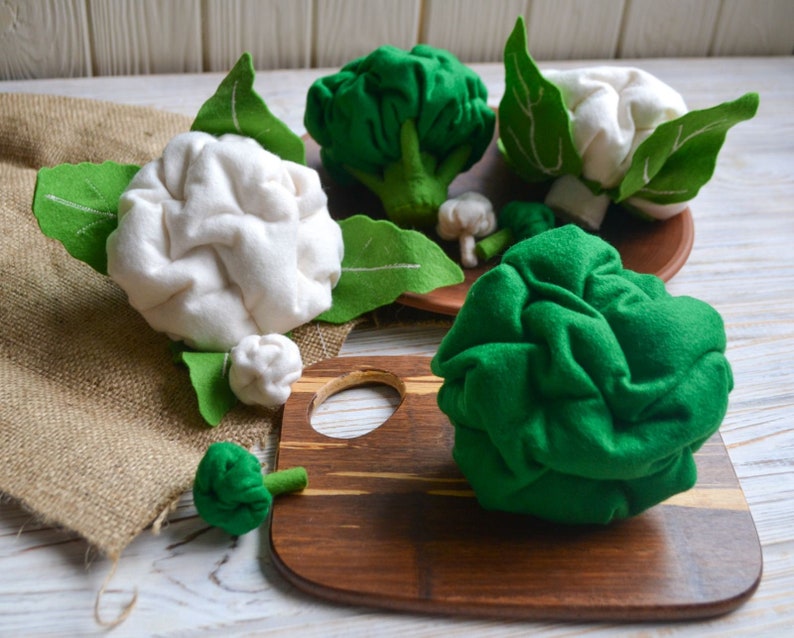 Broccoli Cauliflower Play Food felt Food Pretend Play Kids | Etsy