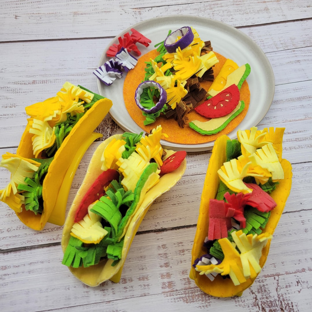 Taco Felt Play Food (pretend Kids Kitchen, Plush Cooking Toys, Fake ...