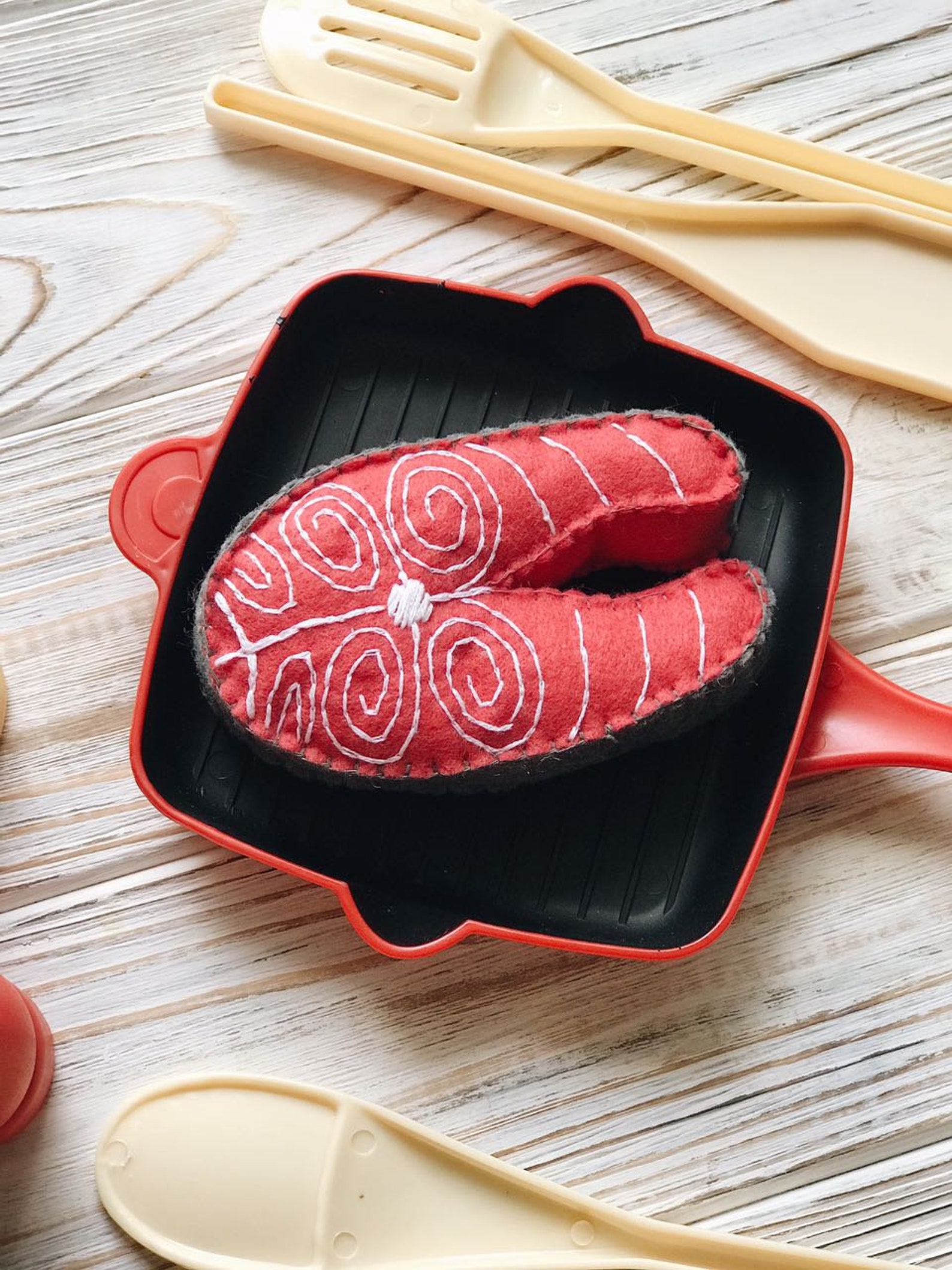 Salmon Steak Fish Steak Play Food felt Food Pretend Play - Etsy