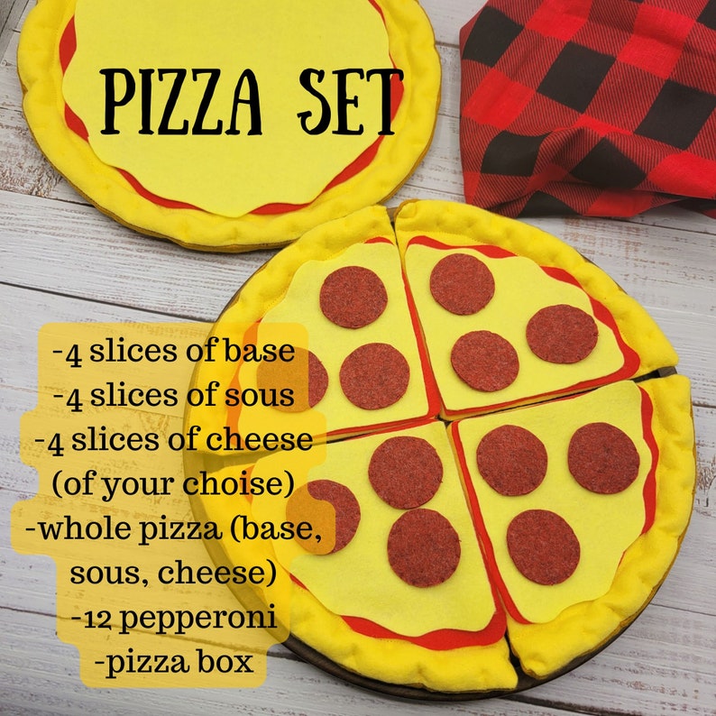 4 Slices Pepperoni Pizza 10" in Box, Felt Pretend Play Food, Kids ...